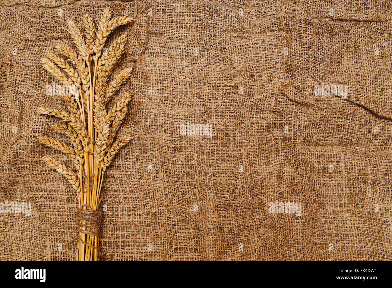 Wheat on old grey rustic textile background Stock Photo - Alamy