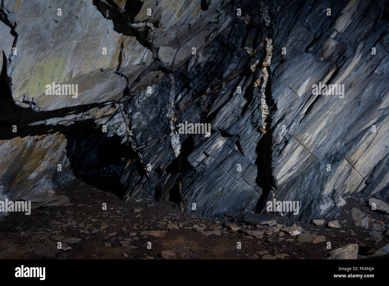 Quartz veins in an abandoned slate mine in North Wales Stock Photo - Alamy