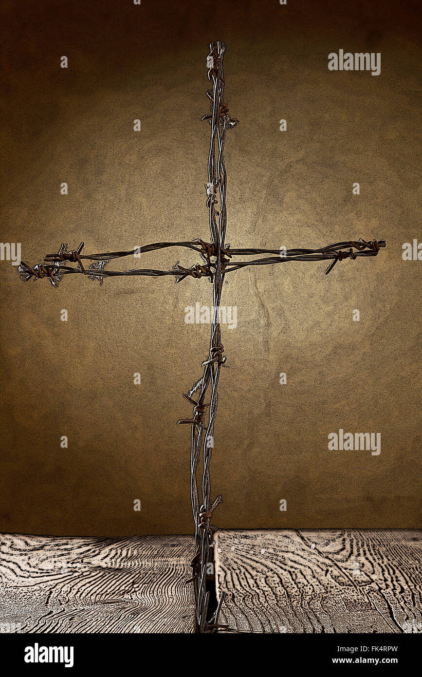 a illustration of crucifix from barbed wire Stock Photo - Alamy