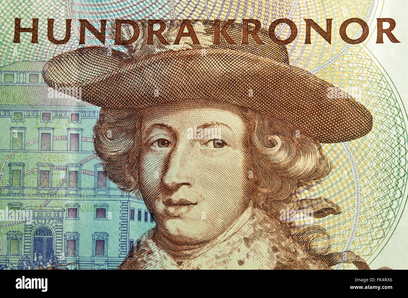Swedish banknote, values 500 kronor. Front page. Illustrated editorial ...