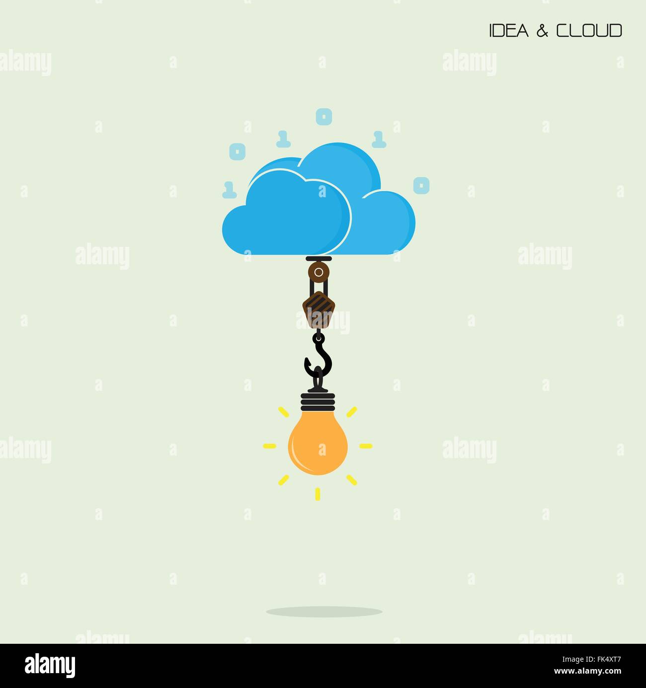 Flat cloud technology computing and creative bulb idea concept. Data storage network sever ...