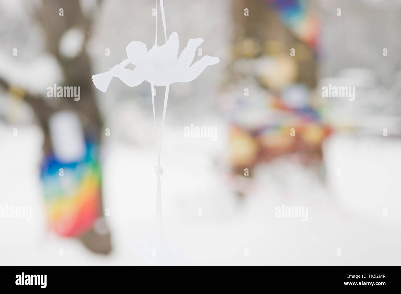christianflying angel, christmas decoration, angel blowing a horn Stock ...