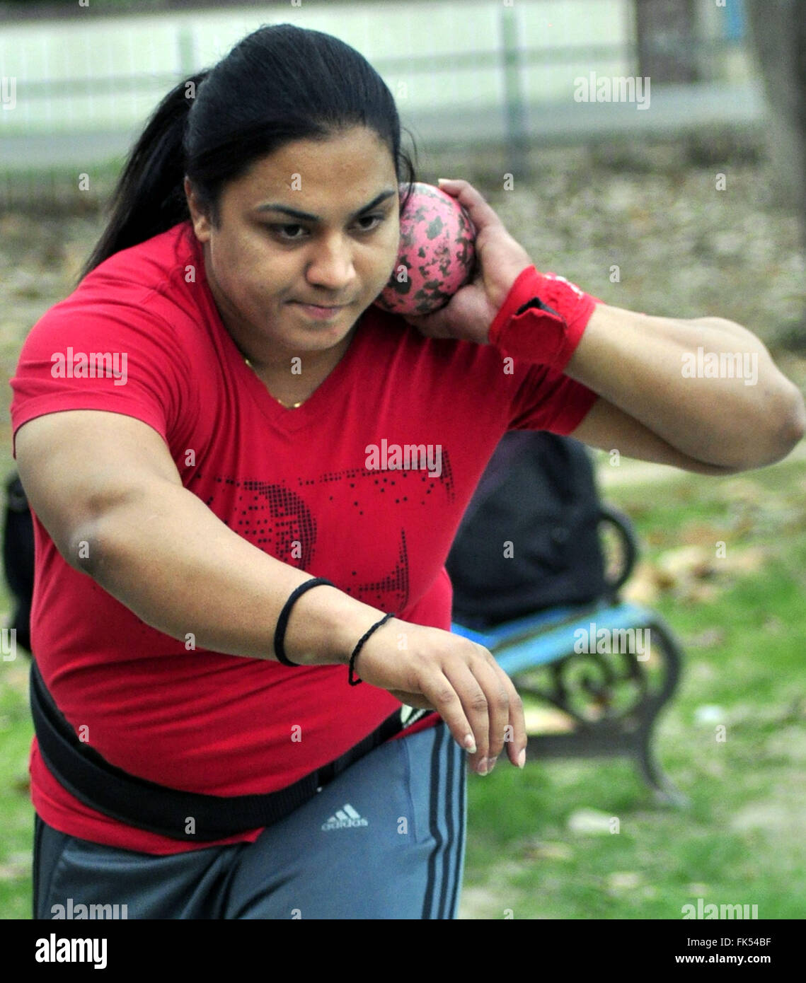 Patiala, India. 05th Mar, 2016. Indian woman Shot-Putter Manpreet Kaur ...