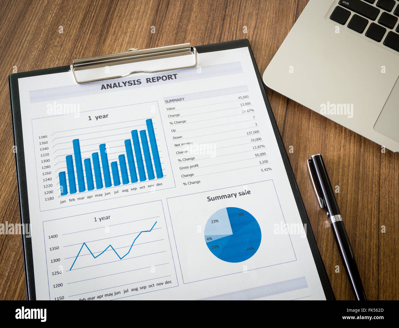Analysis report with laptop computer on work desk Stock Photo - Alamy