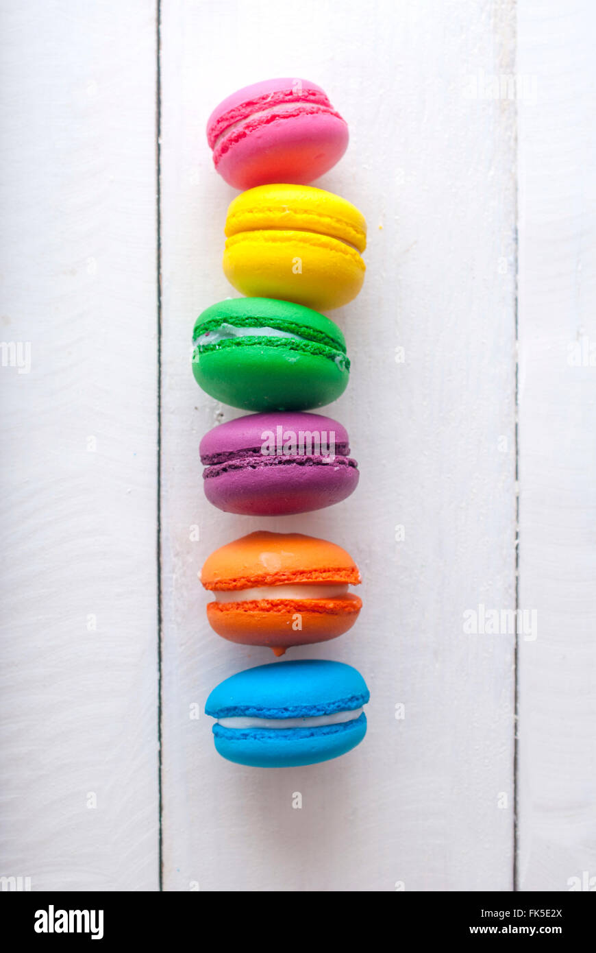 Colorful macaroons on wooden background, from above Stock Photo - Alamy