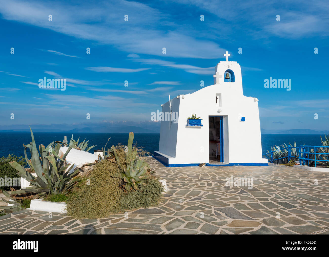 Typical greek place with a white small orthodox chapel dedicated to St ...