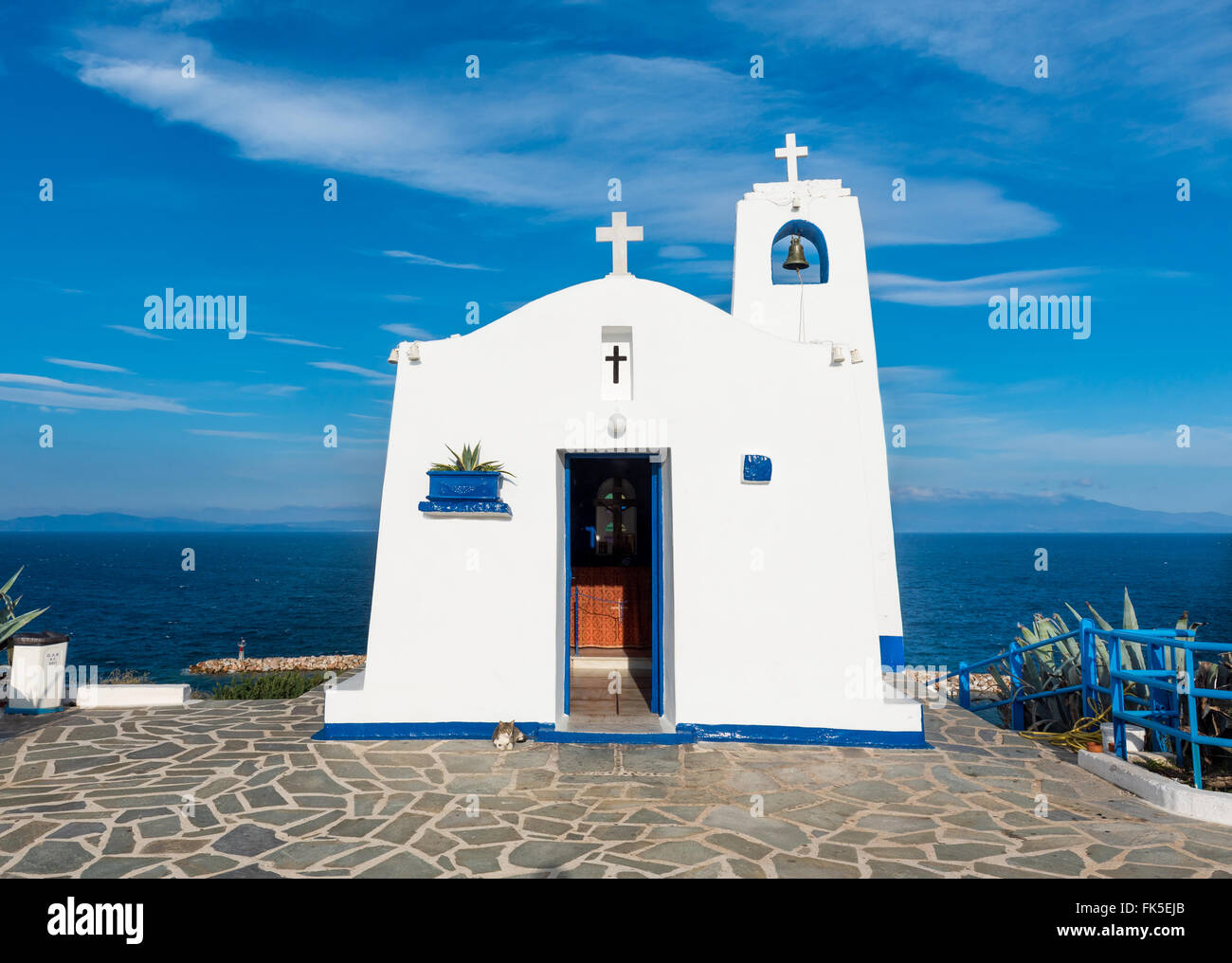 Typical greek place with a white small orthodox chapel dedicated to St ...