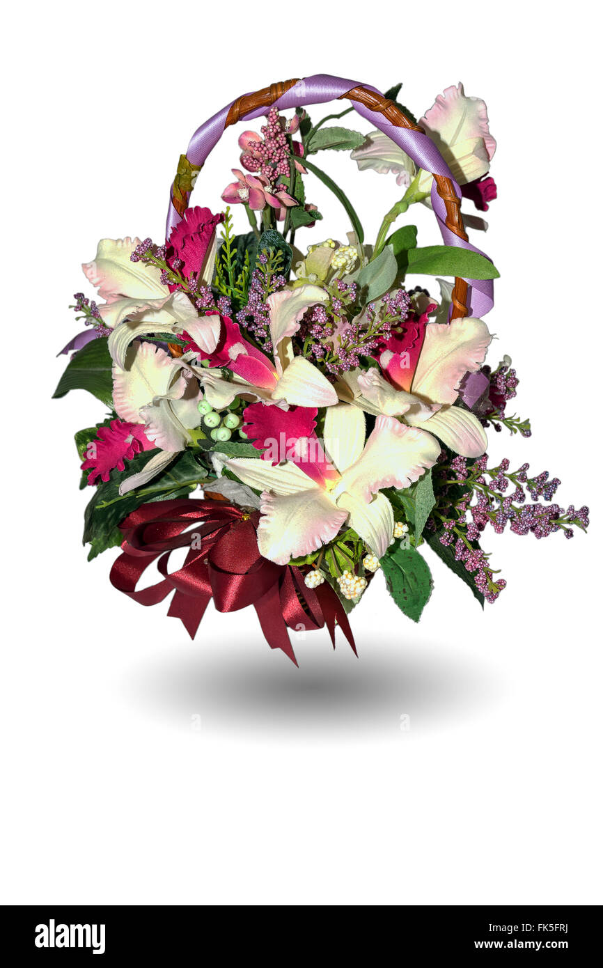 Beautiful flower basket isolated on white background Stock Photo - Alamy