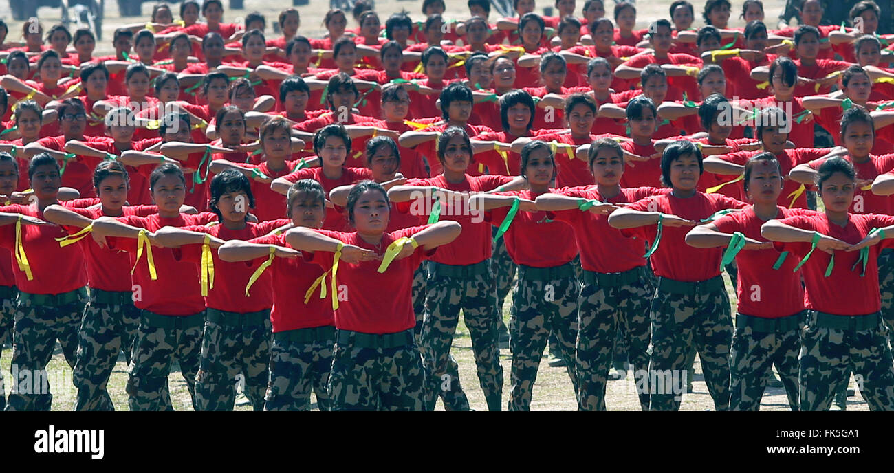 Kathmandu, Nepal. 7th Mar, 2016. Nepalese Women Army soldiers march ...