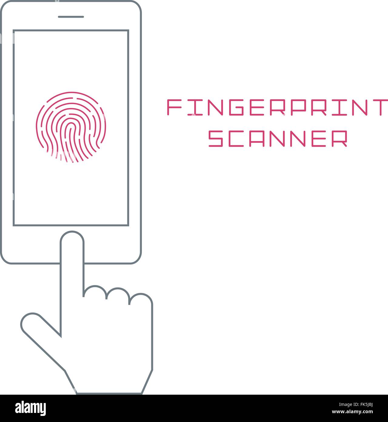 Fingerprint scanning on smartphone vector flat design thin line ...