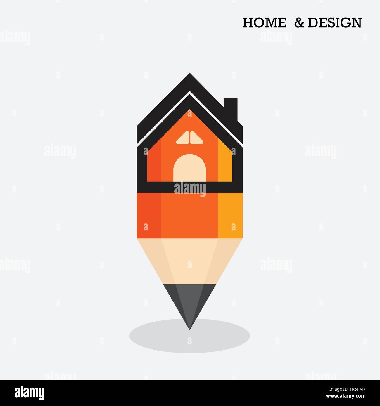 Home icon and pencil symbol in flat design style. Vector illustration ...