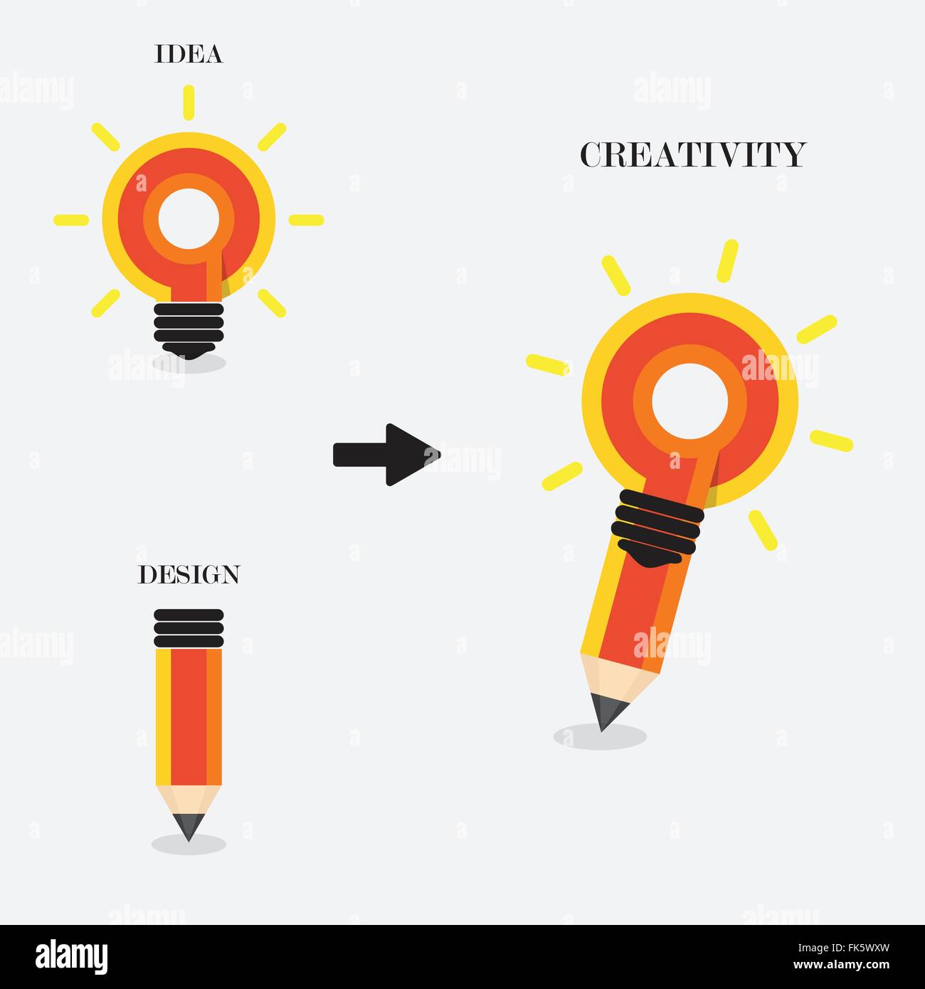 Creative pencil and light bulb design. Flat design style modern concept. vector illustration ...