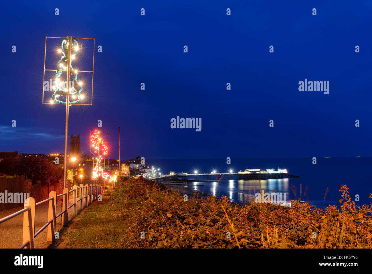 Illuminations on Cromer sea front at night Norfolk England Stock Photo ...