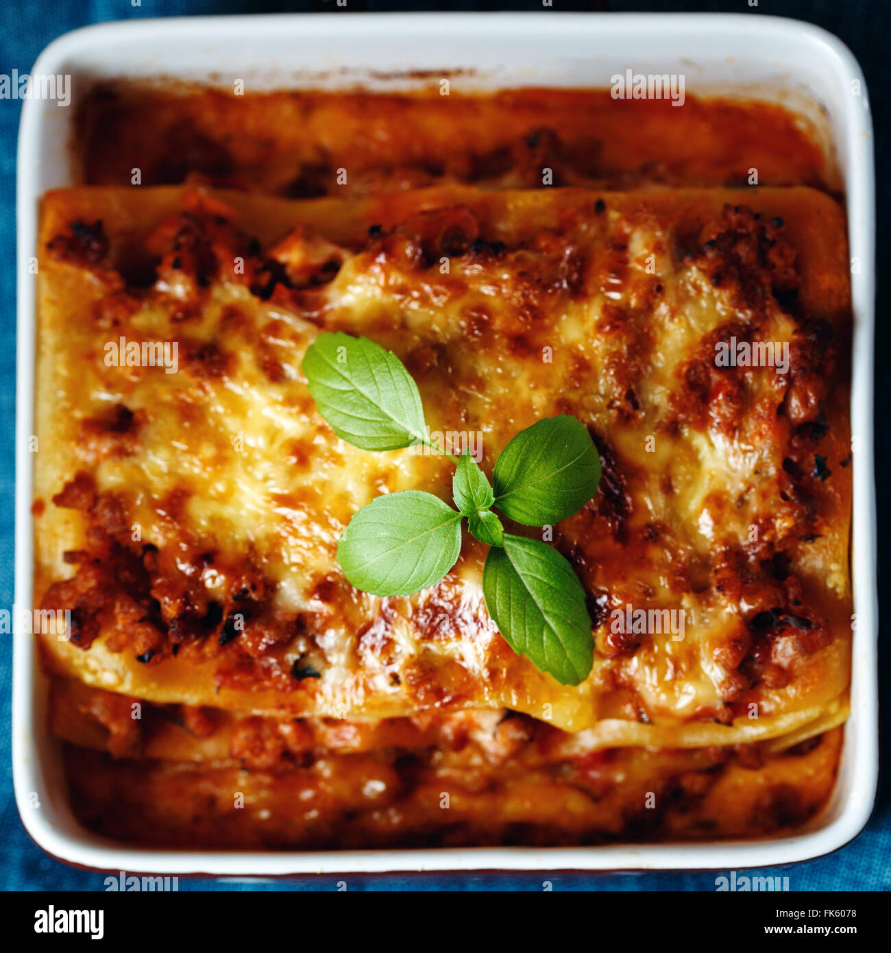 Italian Food. Top View of Hot Tasty Freshly Baked Lasagna Served with ...