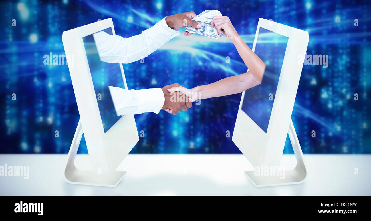 Business partners handshake glowing light hi-res stock photography and ...