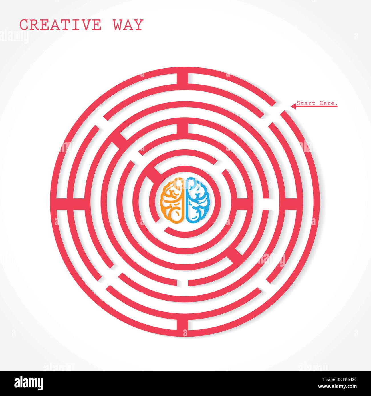 Creative circle maze way concept. Creative brain symbol in the middle ...