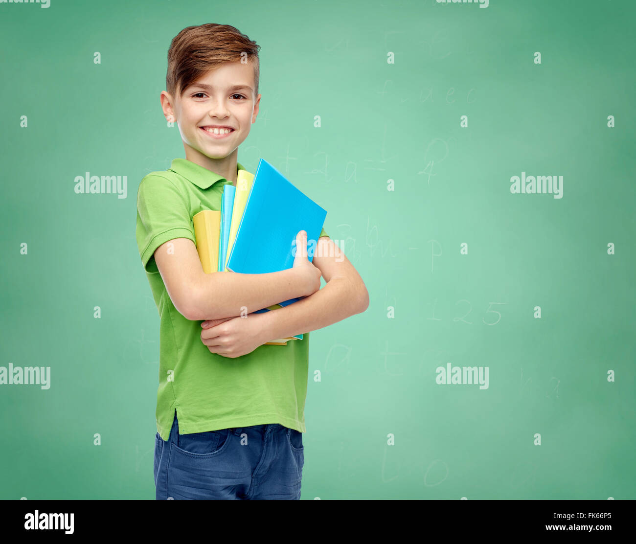 happy student boy with folders and notebooks Stock Photo - Alamy