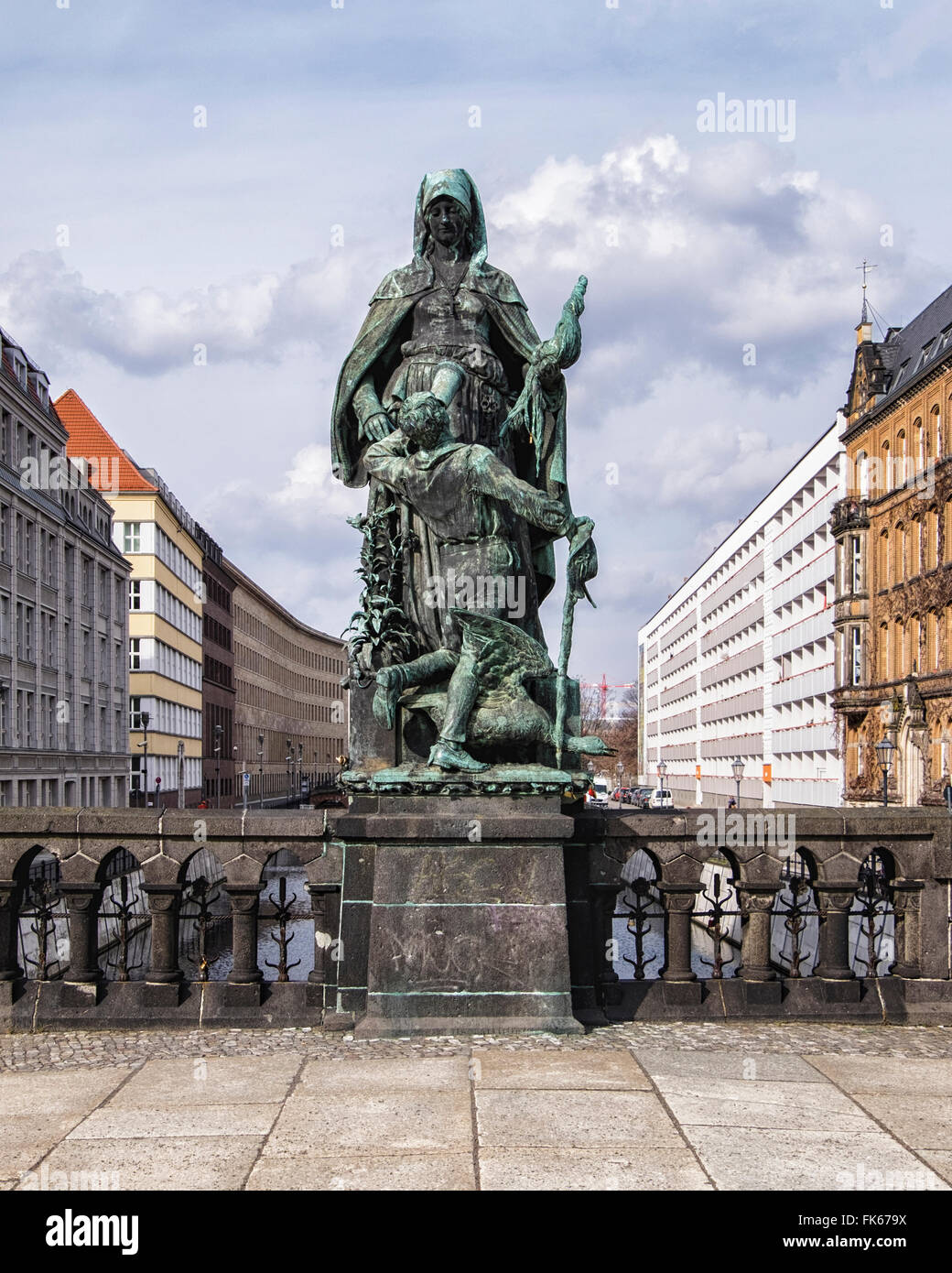 Bronze sculpture of St. Gertrude on Berlin bridge over Spreekanal, the ...