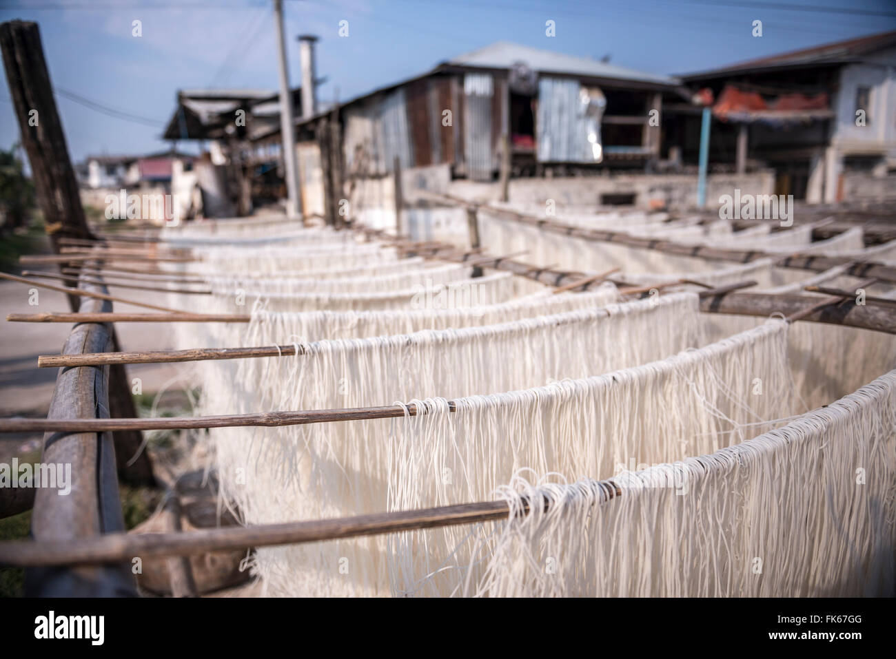 Noodles drying at a noodle factory in Hsipaw (Thibaw), Shan State ...