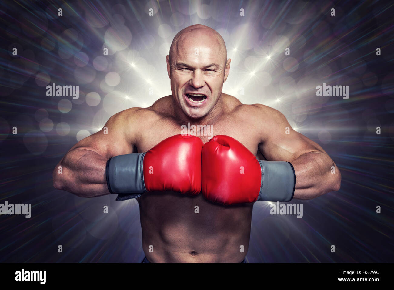 Composite image of angry bald boxer with punching gloves Stock Photo ...