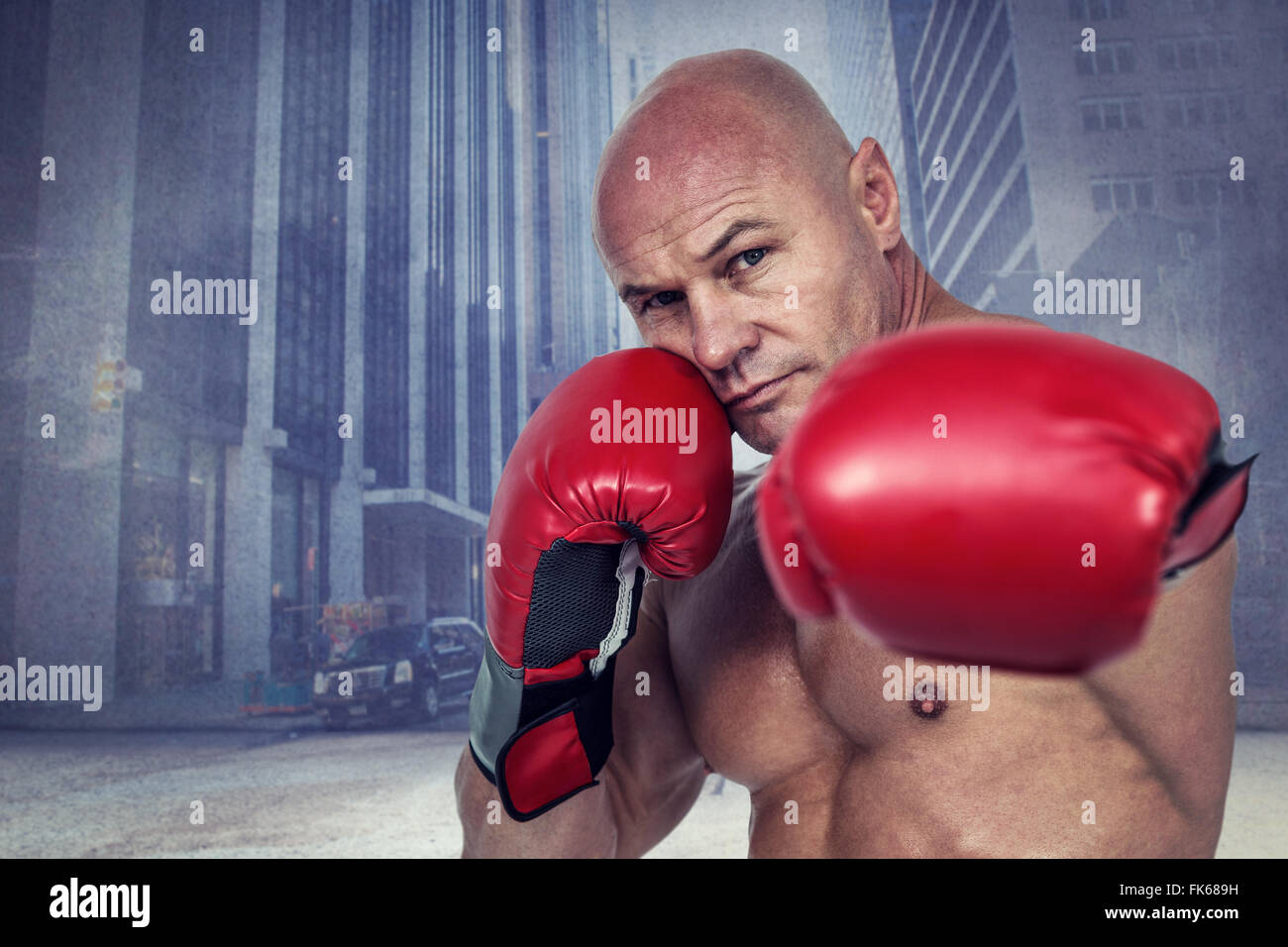 Composite image of portrait of boxer with fighting stance Stock Photo ...