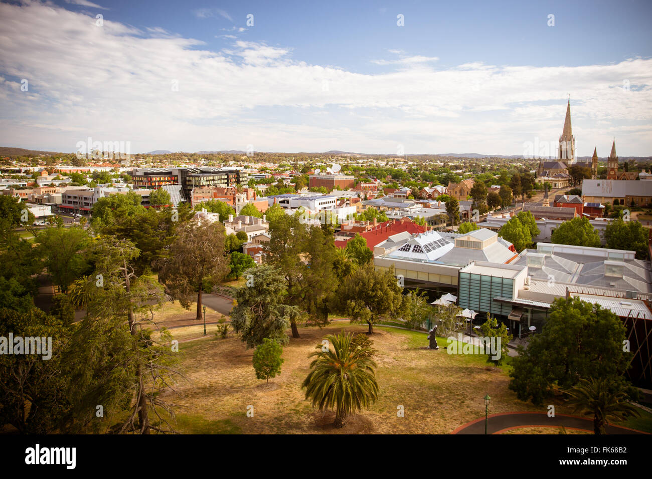 The view from the Lookout Tower in Rosalind Park over Bendigo on a ...