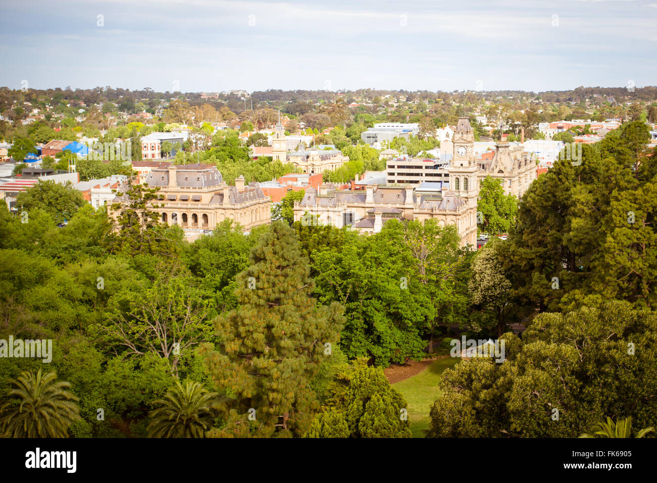 The view from the Lookout Tower in Rosalind Park over Bendigo CBD and ...