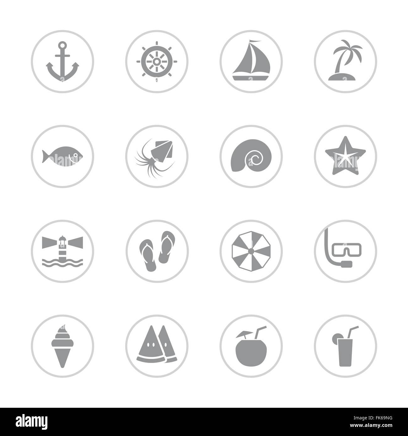 [EPS10] gray flat summer icon set with circle frame for web design, user interface (UI ...