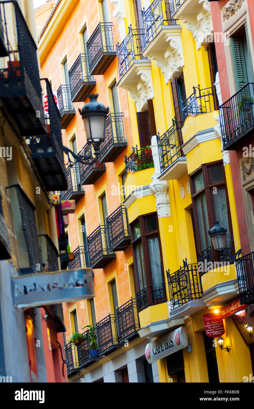Colourful apartment buildings in central Madrid, Madrid, Spain, Europe ...