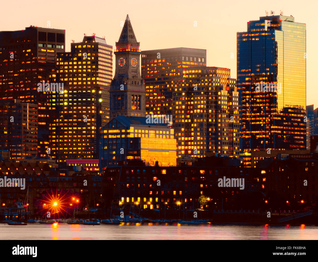 Customs House Clocktower and modern Boston skyline, Boston ...