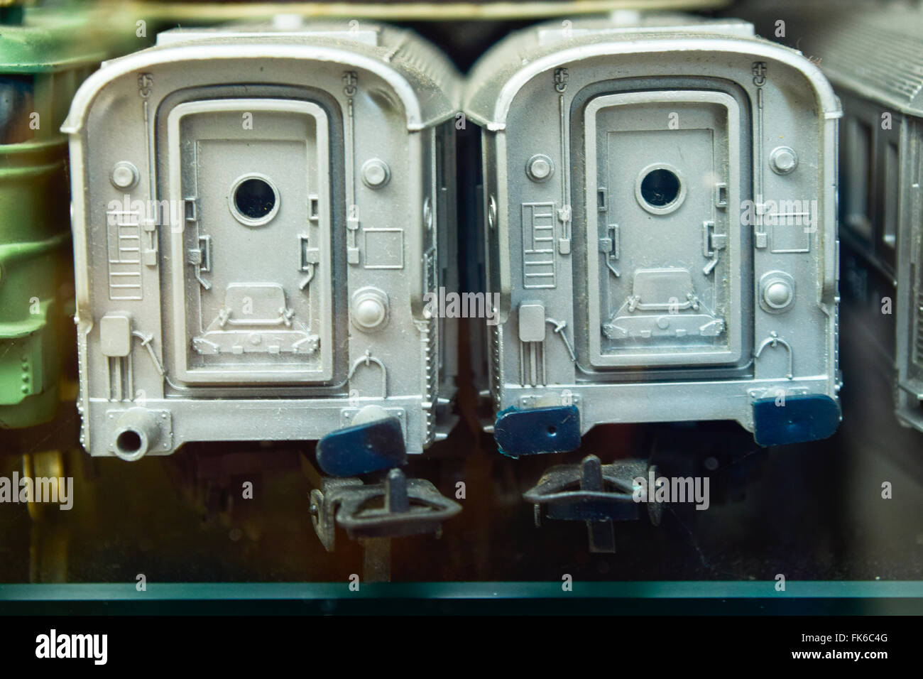 Two miniature train cars, rear Stock Photo - Alamy