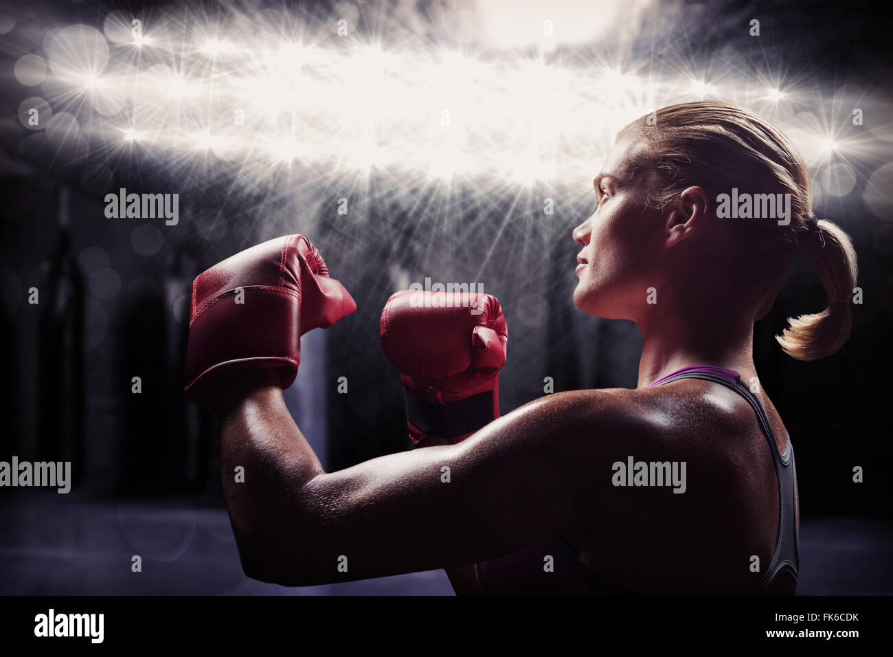 Composite image of side view of female boxer with fighting stance Stock ...