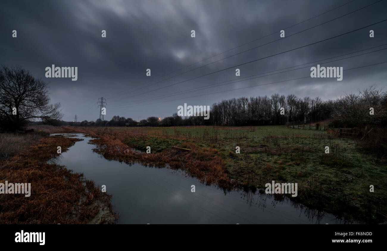 Early morning view of the River Nene (Old course} at the bottom of ...