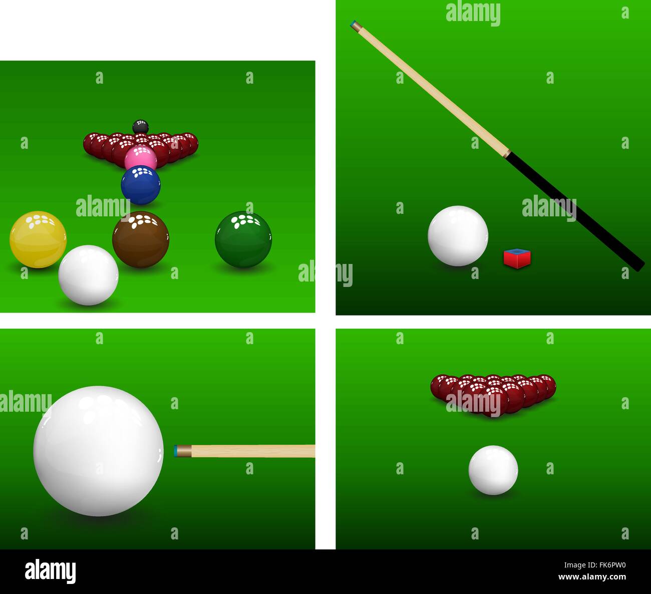Snooker set on green background. Vector illustration Stock Vector Image ...
