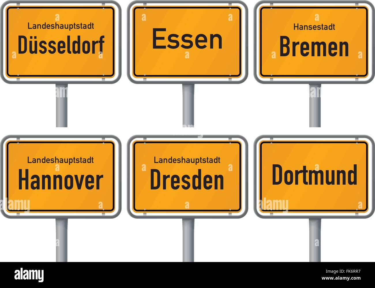 Vector illustration, city limits signs of six big cities in Germany ...