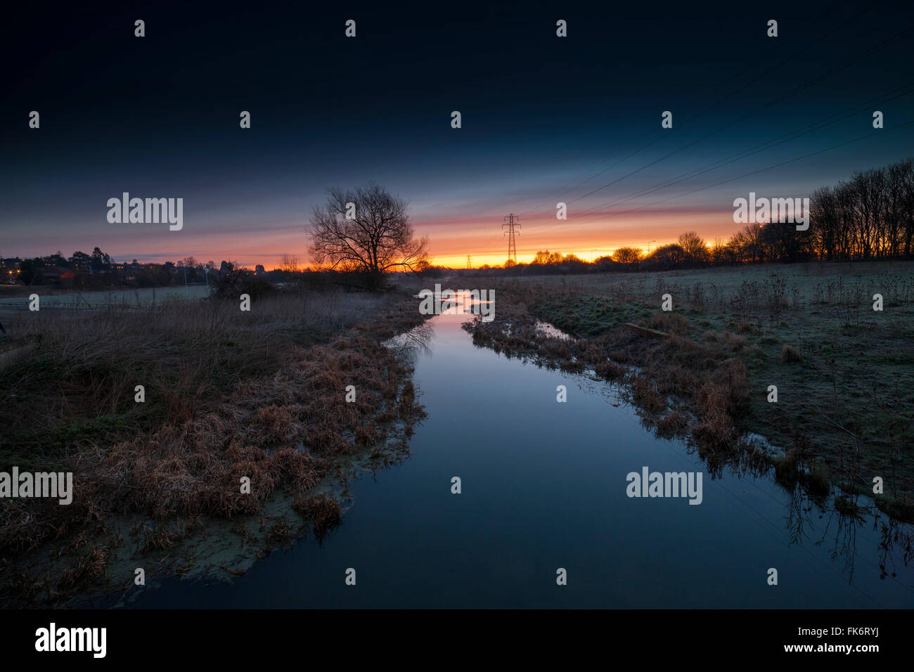 Early morning view of the River Nene (Old course} at the bottom of ...