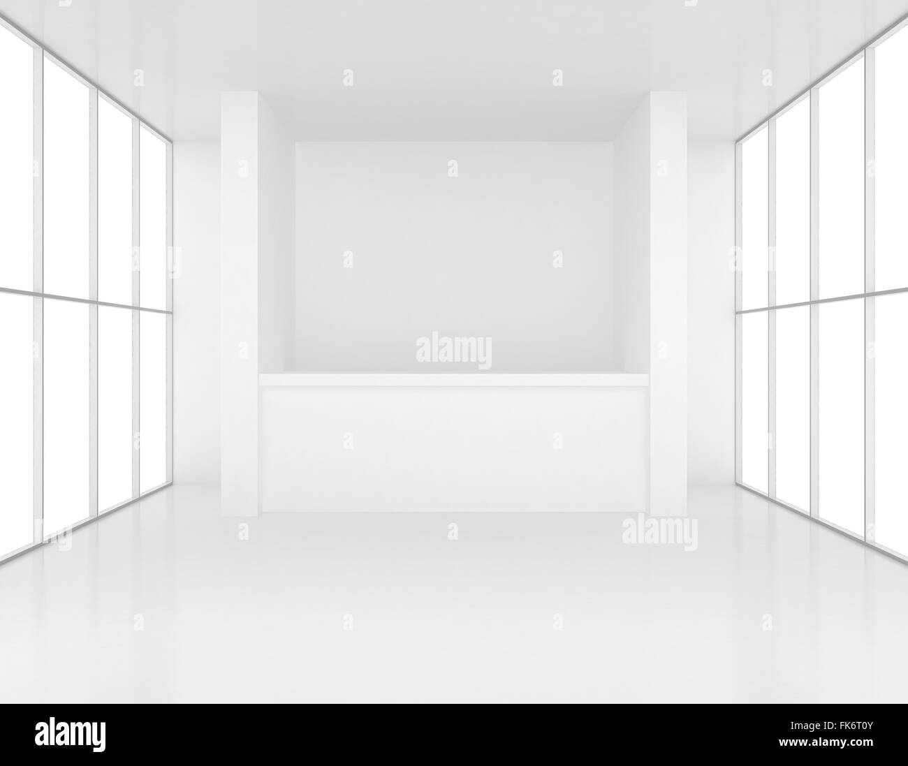 reception desk in white room with windows. 3d render Stock Photo - Alamy