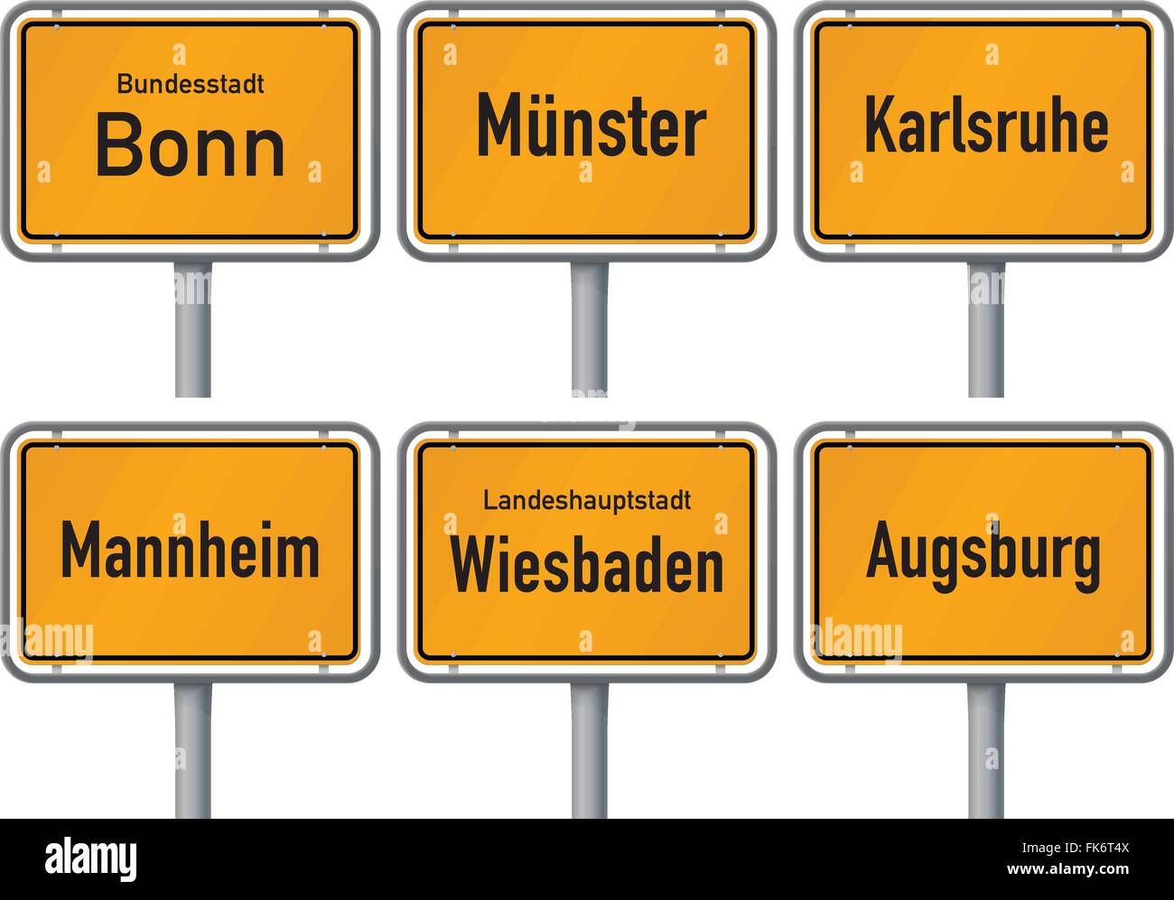Vector illustration of city limits signs of six big cities in Germany ...