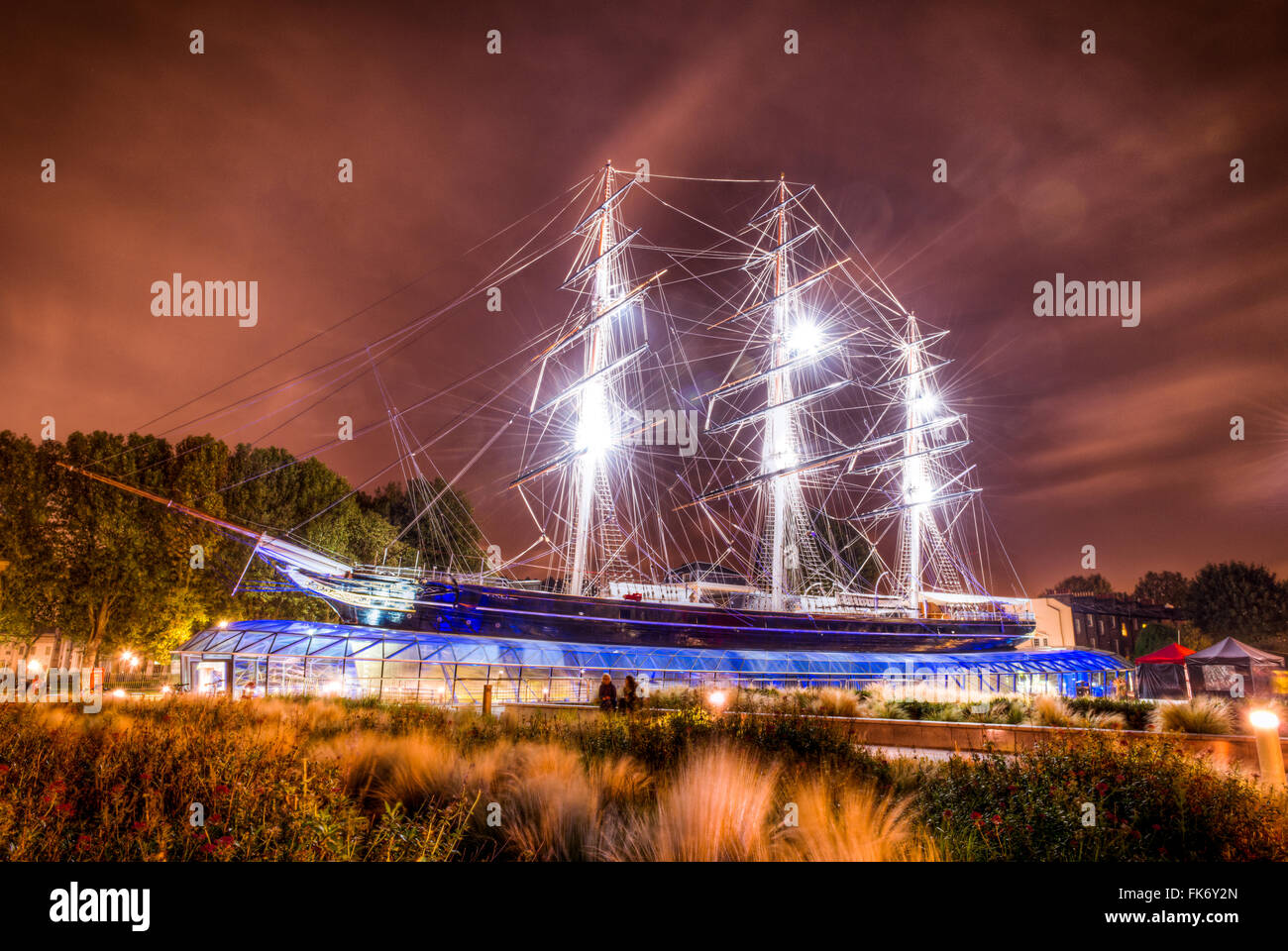 Cutty Sark boat in Greenwich at night in HDR Stock Photo - Alamy