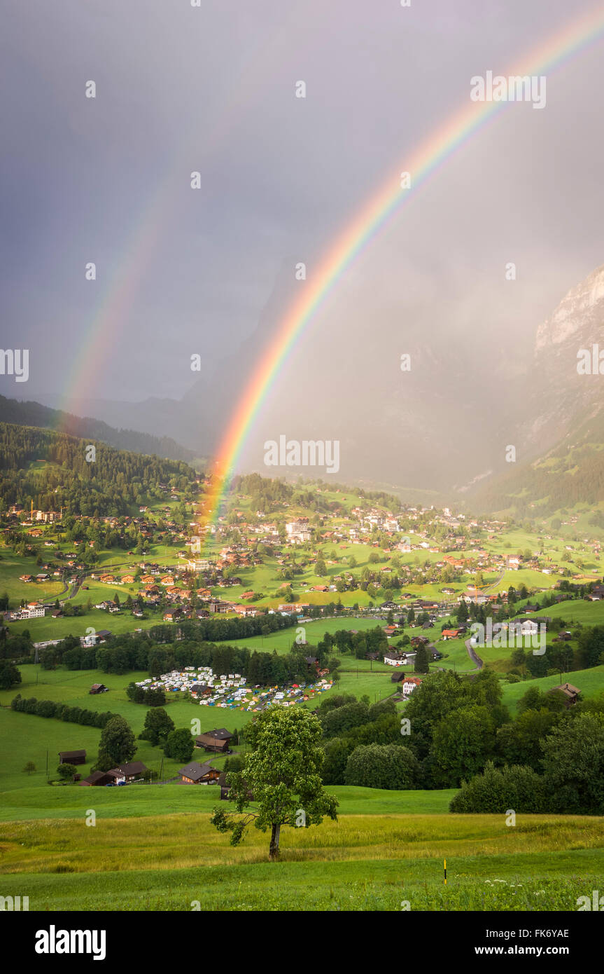 Rainbow over Grindelwald and Mattenberg, Jungfrau Region, Switzerland ...