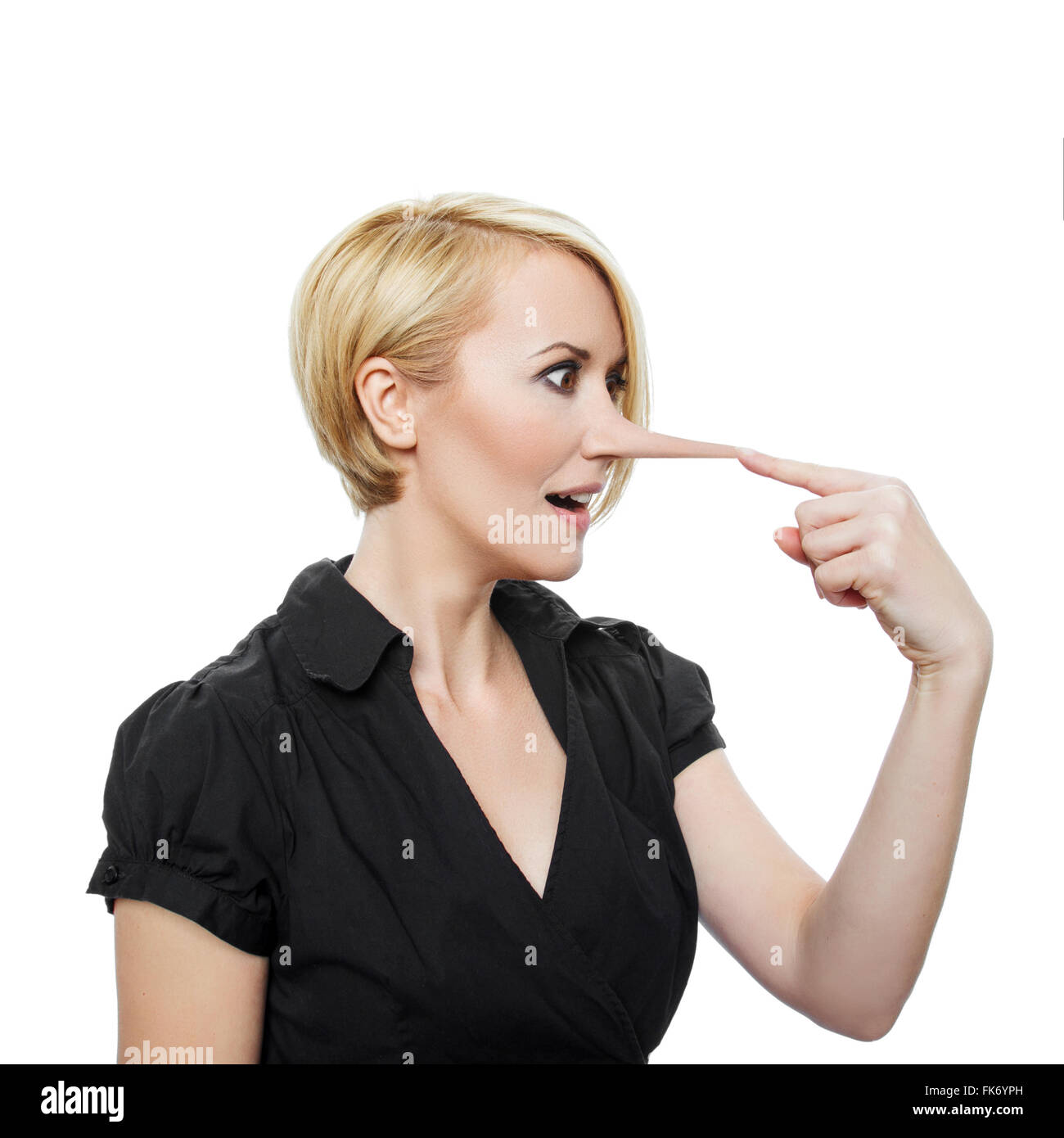 Woman with long nose, isolated on white Stock Photo - Alamy
