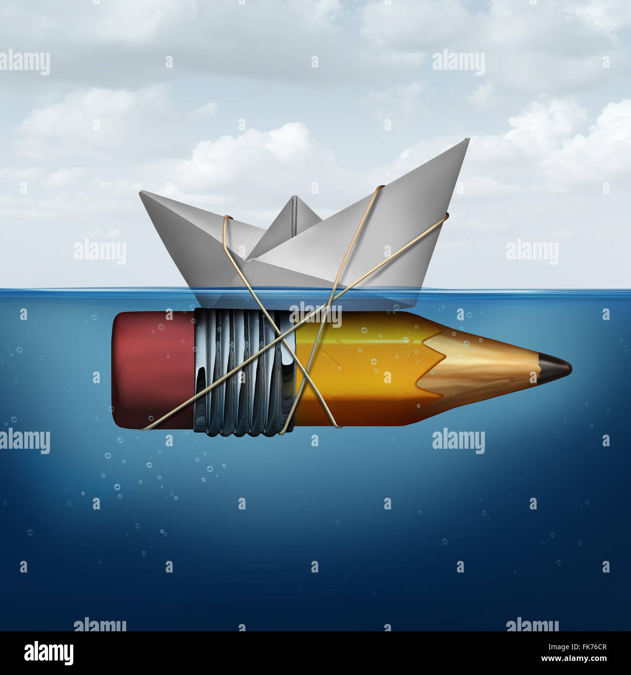 Business success tools as a paper boat in the ocean being elevated and ...