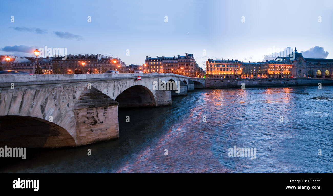 Paris, France, Panorama View Seine River at Dusk Scenics with old ...