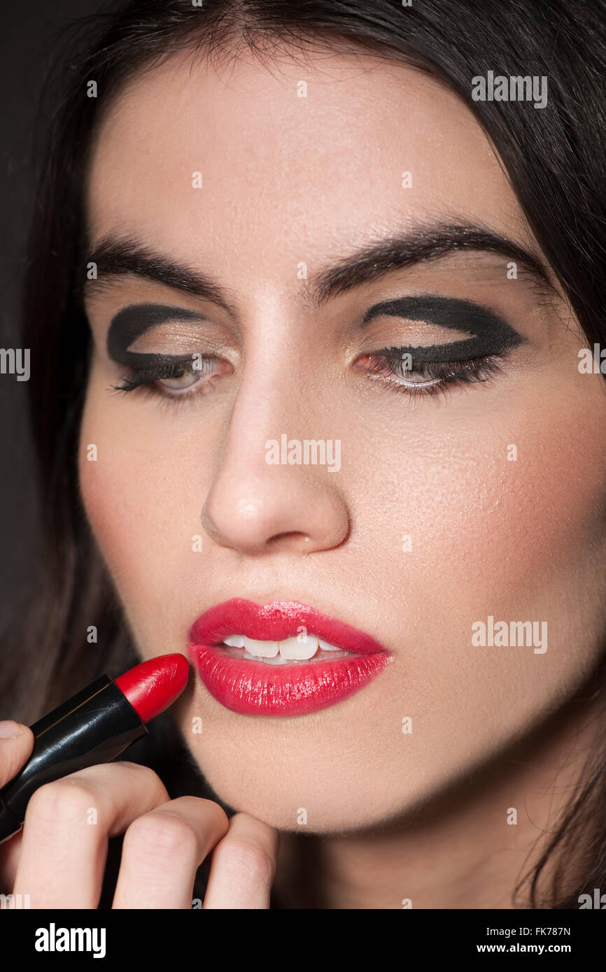 Woman face red lips hi-res stock photography and images - Alamy