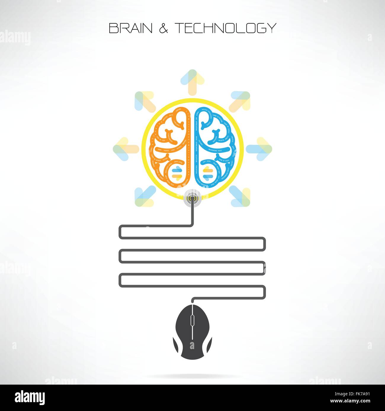 Creative brain symbol with computer mouse sign on background,design for ...