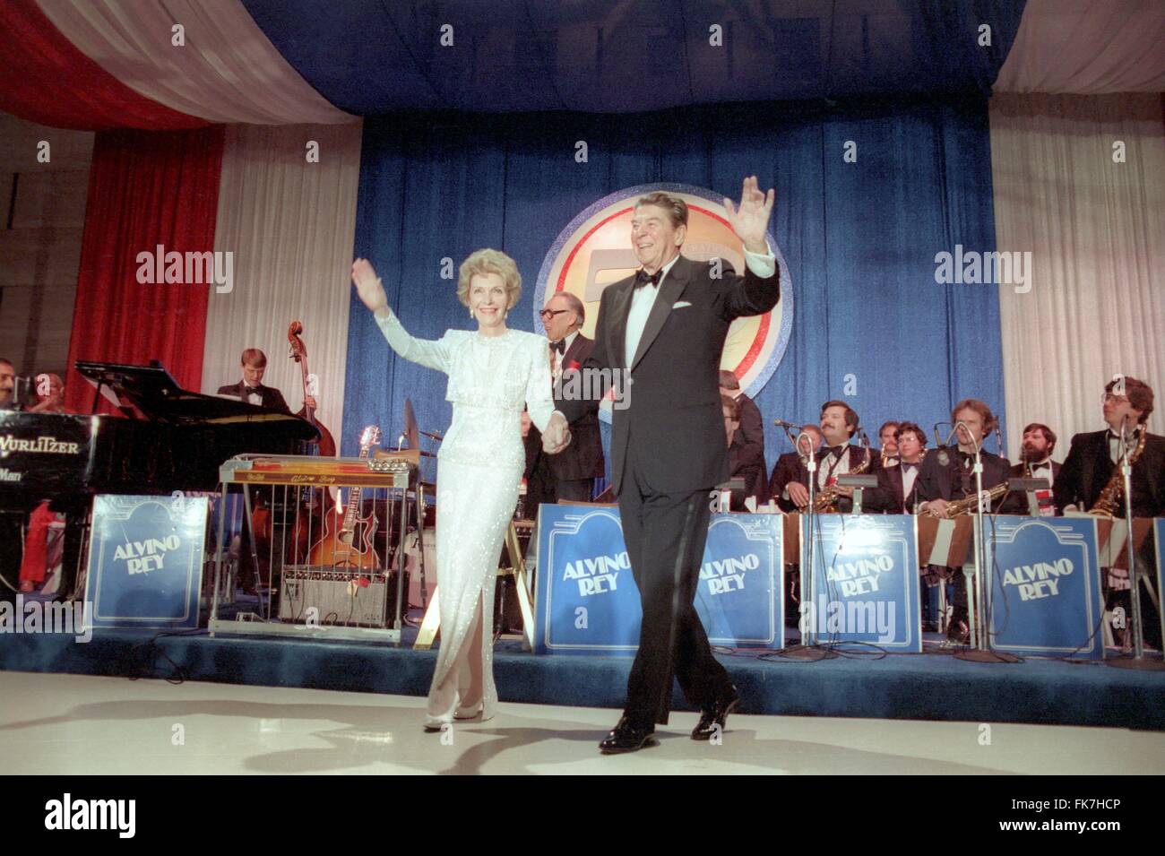 U.S. President Ronald Reagan and First Lady Nancy Reagan dance at the ...
