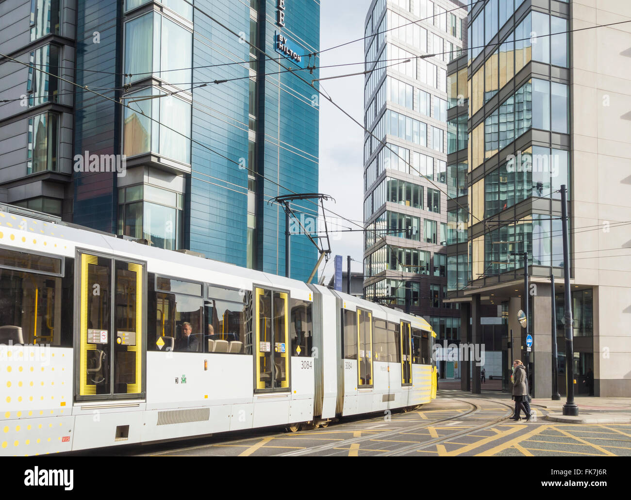 Tram near Piccadilly Place in Manchester city centre, Manchester ...