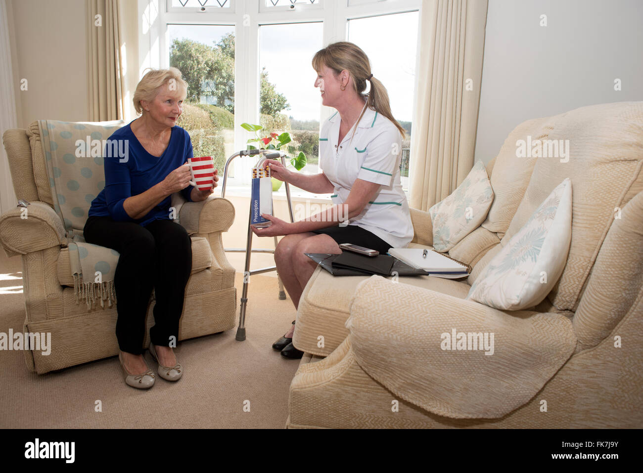 Health visitor with a patient on a home visit giving advice on ...