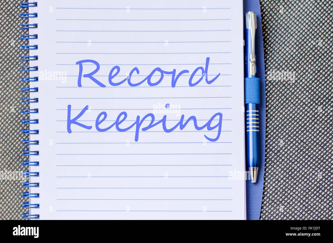 Record keeping text concept write on notebook with pen Stock Photo - Alamy Record keeping text concept write on notebook with pen Stock Photo - Alamy