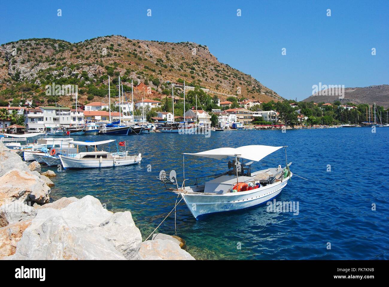 BOZBURUN, TURKEY – JULY 31. View of the fishing village of Bozburun in ...